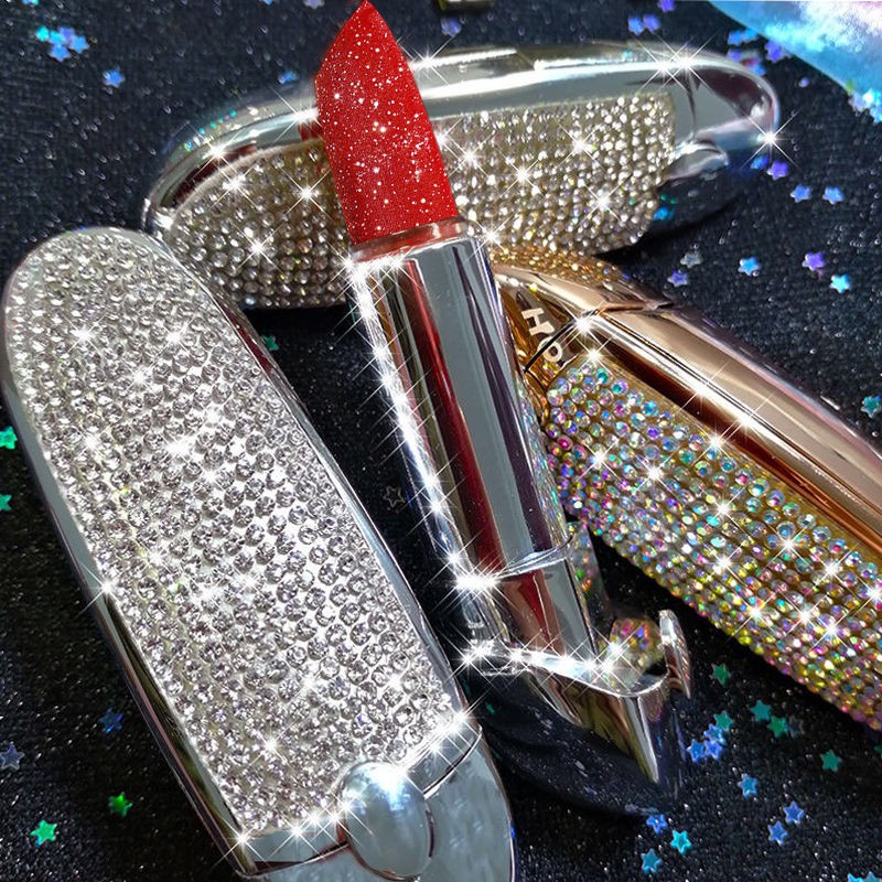 Small gold bar starry sky flashing rotten tomato color lipstick female ...