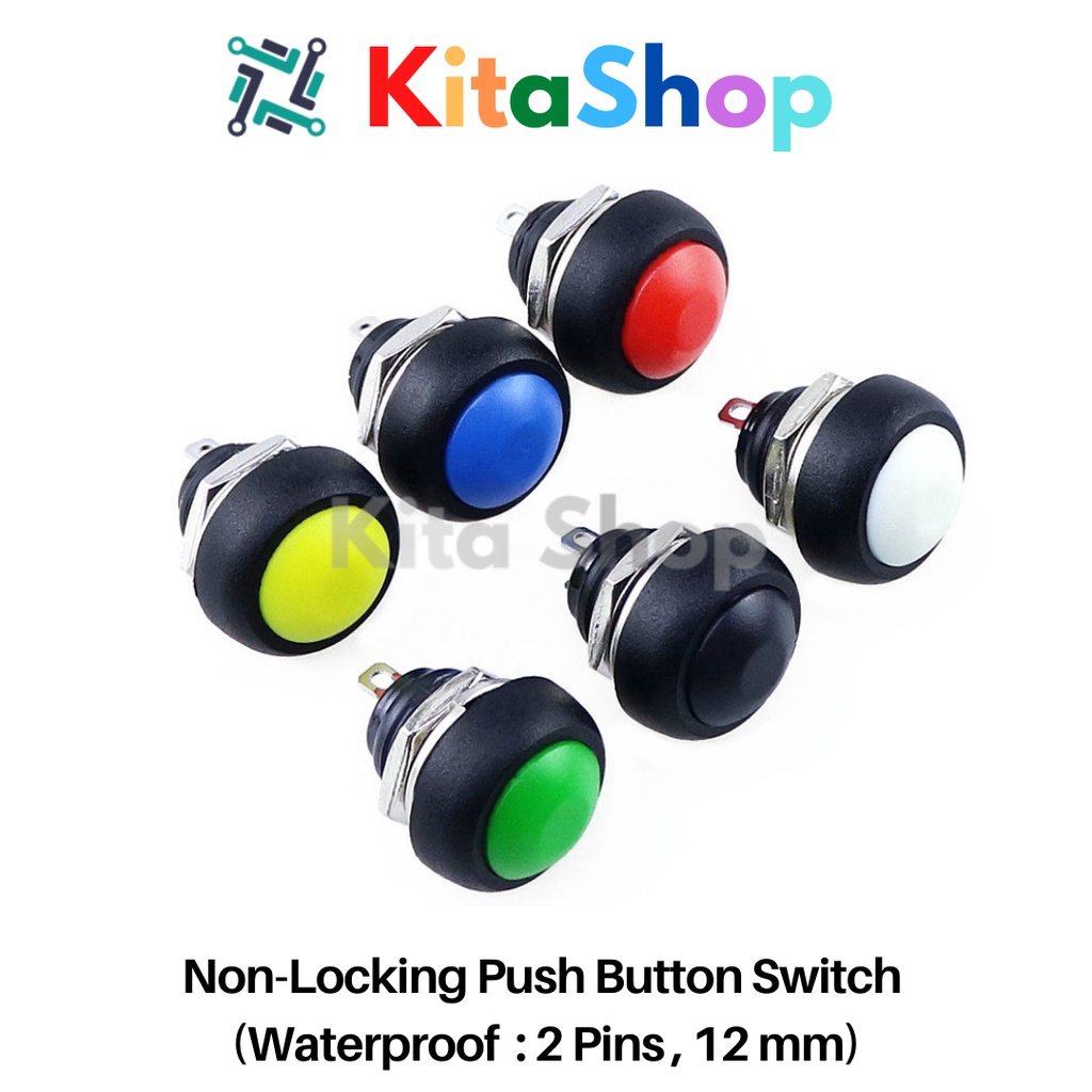 Non-Locking Push Button Switch (Waterproof : 2 Pins , 12 mm) | Shopee ...