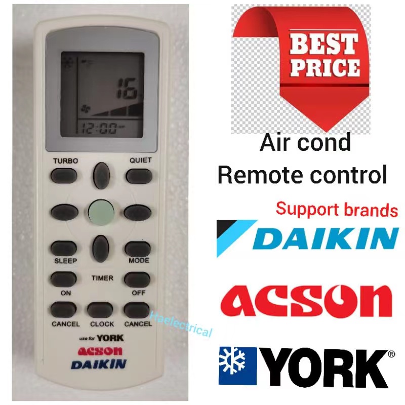 YORK DAIKIN ACSON Air Cond Remote Control 1HP~3HP Replacement | Shopee ...