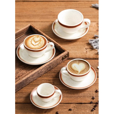 Coffee Latte & Espresso Cup Set 75ml / 220ml / 300ml - Granite Beige ...