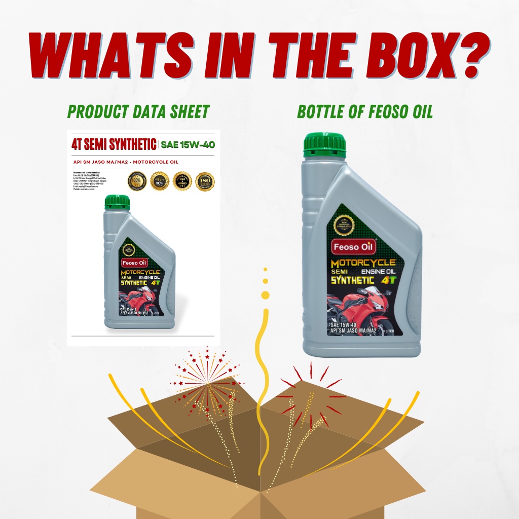 Feoso Oil 4T Semi Synthetic Motorcycle Oil SAE 15W-40 API SM JASO MA ...
