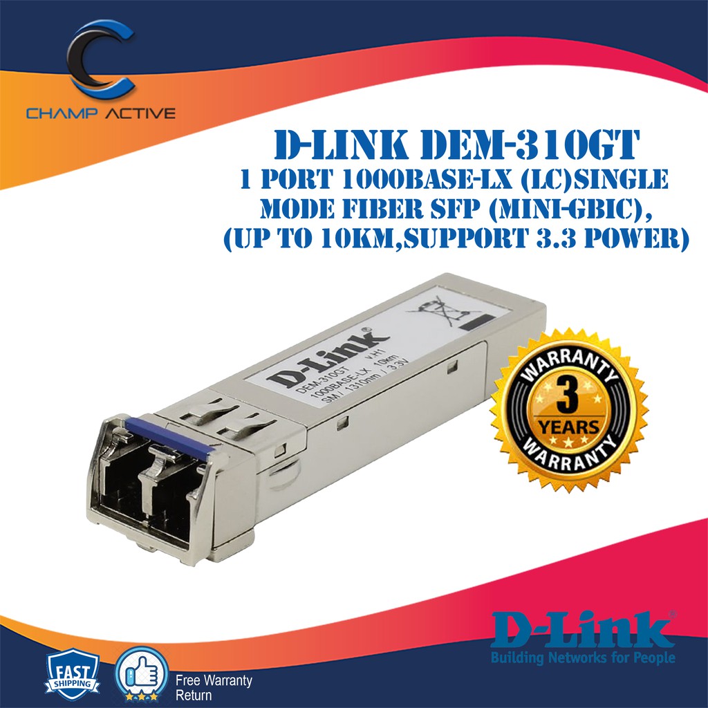 D-LINK DEM-310GT 1 Port 1000Base-LX (LC) Single Mode Fiber SFP (Mini ...