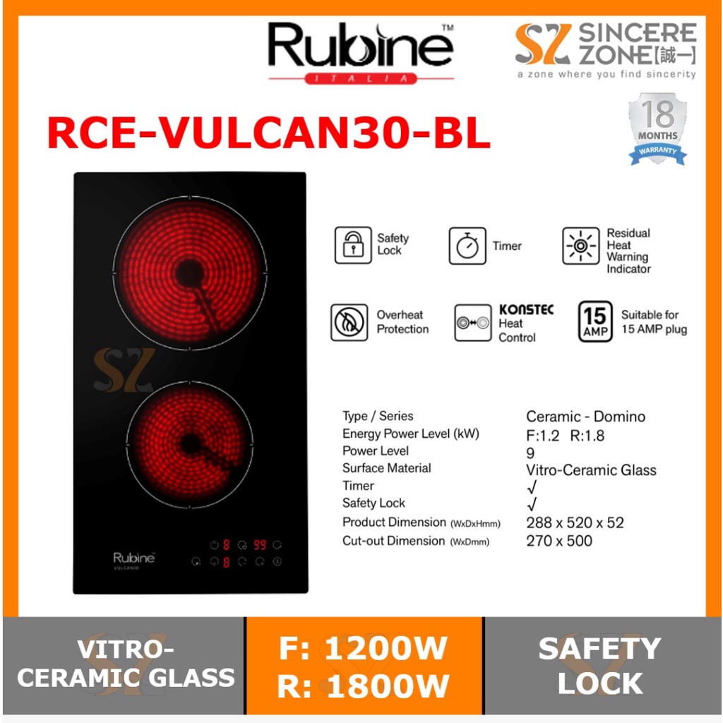 Rubine RCE-VULCAN30-BL 1200+1800W Vitro-Ceramic Glass Cooker | Shopee ...