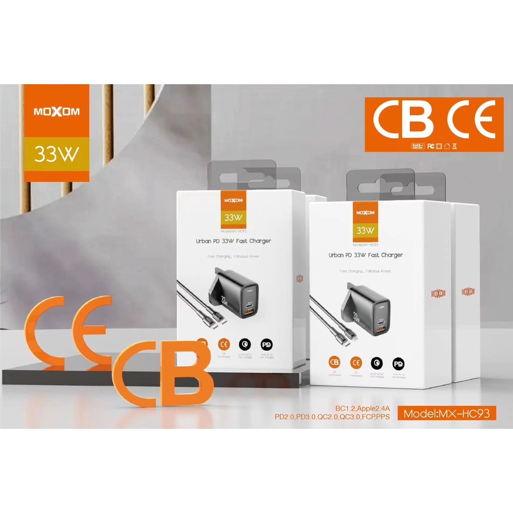 MOXOM MX-HC93 Urban PD 33W Fast Charger / 33W PD + Qualcomm 3.0 Charger ...