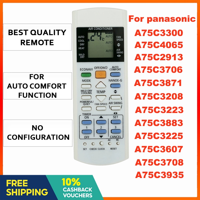 For Panasonic Aircon Remote Control (Auto Comfort Function) Air ...