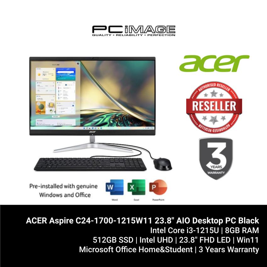 ACER Aspire C24-1700-1215W11 23.8" AIO Desktop PC Black (i3-1215U, 8GB ...