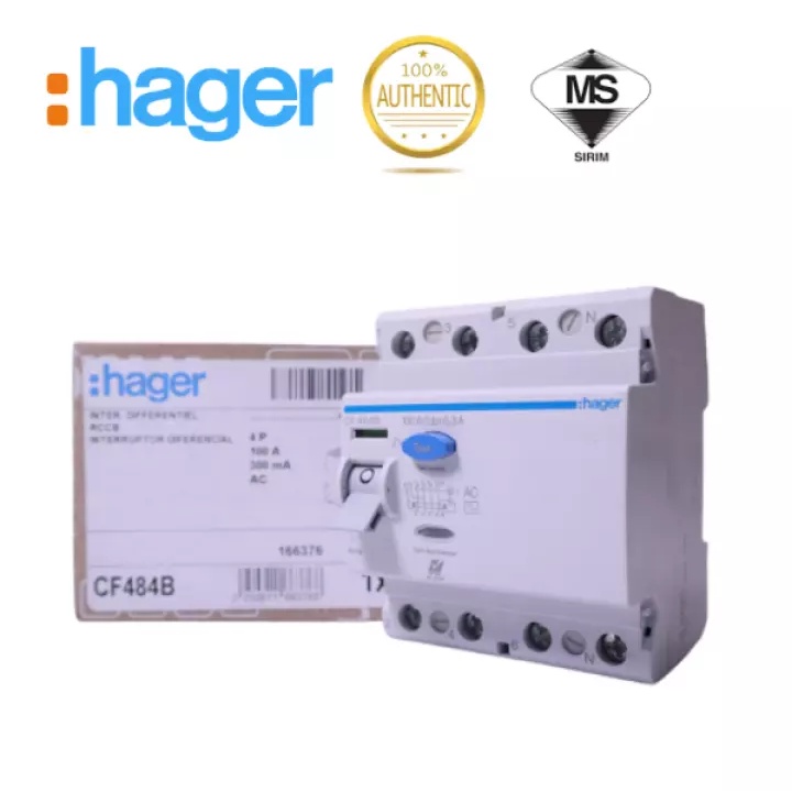 HAGER CF440B CF463B CFC684B 40A 63A 100A 4 POLE 300mA ELCB RCCB ...