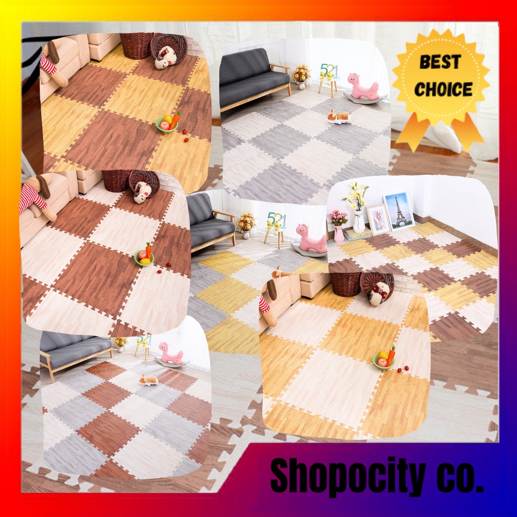 30 x 30cm Baby Foam Playmat EVA Foam Wood Grain Ground Cushion Soft ...