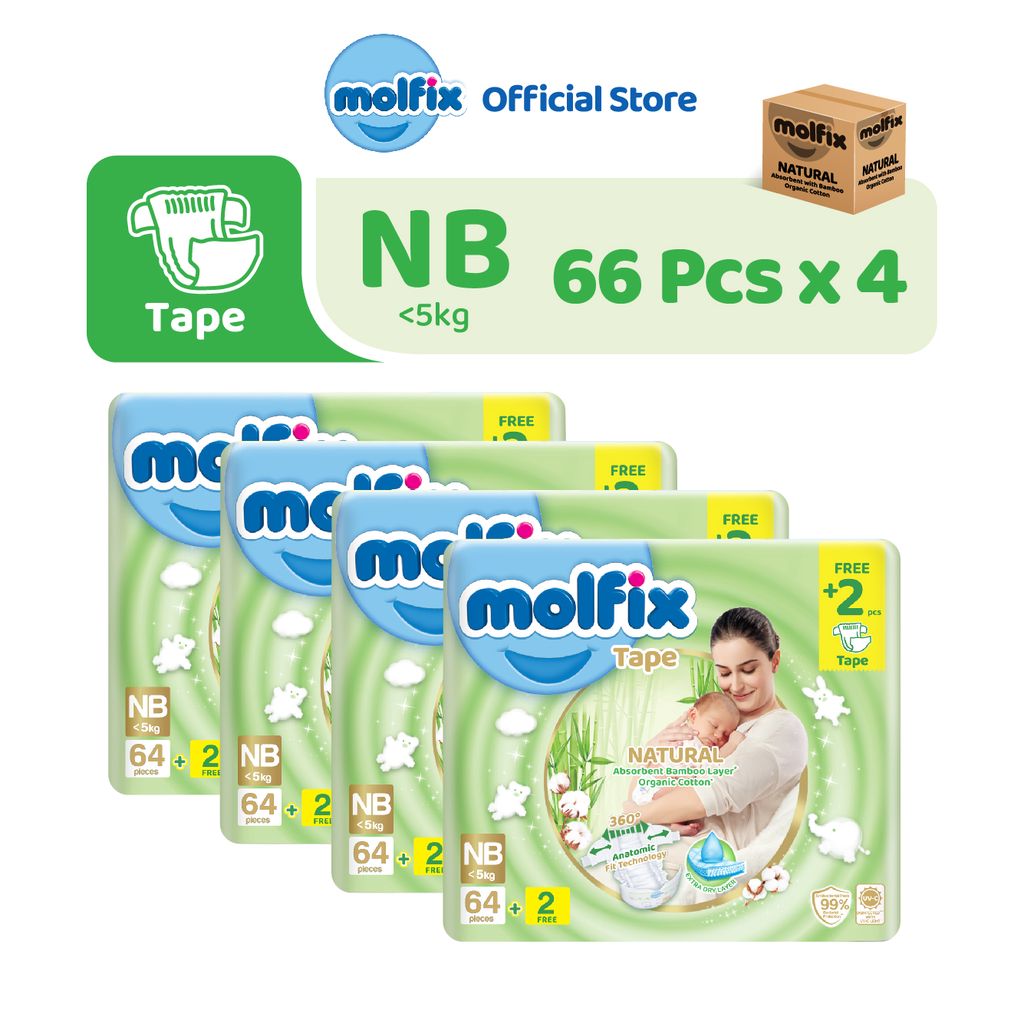 [Bundle of 4] Molfix Natural Jumbo Pack - NB66 / S60 / M54 / L46 / XL38 ...