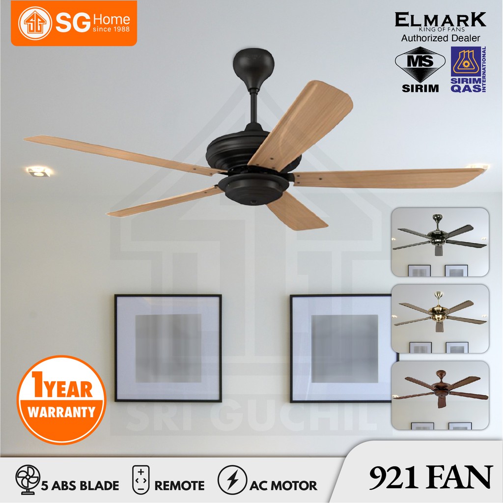 Elmark 921 54" With Remote Control, 3 Speed, 5 Blade, Ceiling Fan (Gold ...