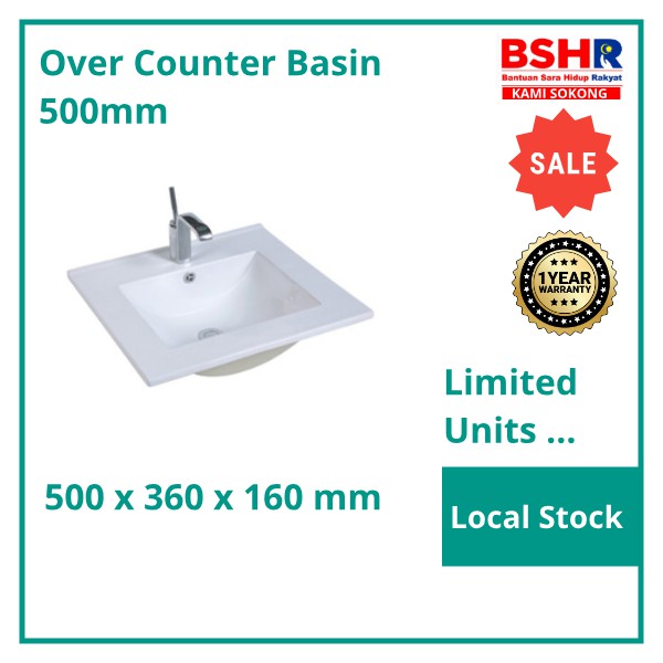 Premium Bathroom 500MM Square Ceramic Above Counter Basin Sink Sinki ...