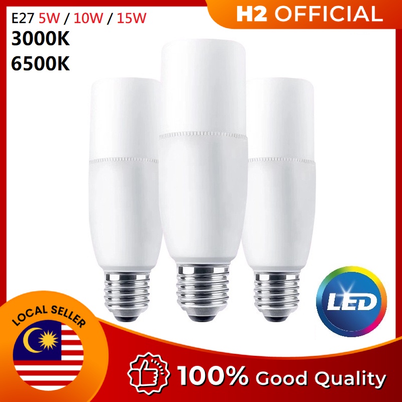 H2 E27 LED Stick Light Bulb 5W 10W 15W 20W LED Bulb Daylight 6500K / Warm White 3000K | Shopee ...