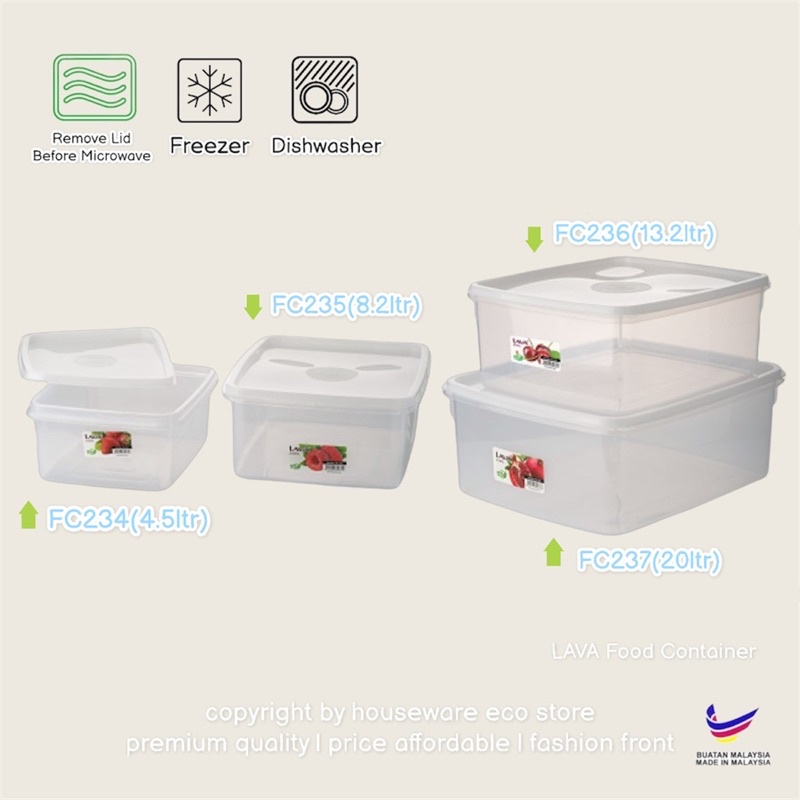 Lava Multipurpose Plastic Food Container Fridge Container Lunch Box Tupperware FC234｜FC235｜FC236 ...