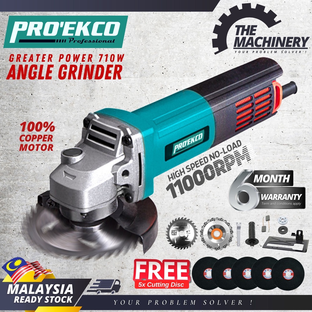 THEMACHINERY PRO'EKCO EK-AG060 100mm 4Inch Angle Grinder 710W 220V ...