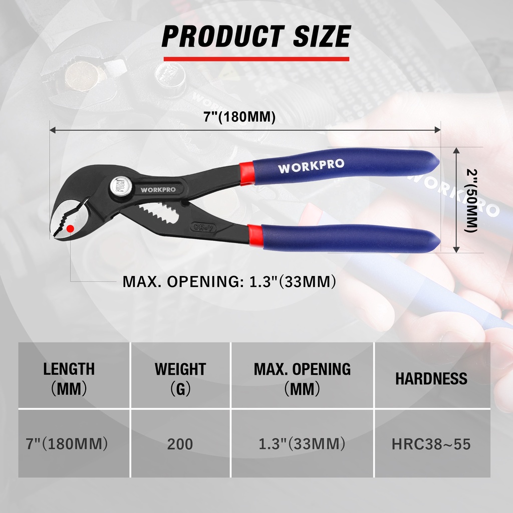 Workpro 7 "10" Pliers, Combination Pliers, Pipe Grip Pliers, Extension ...