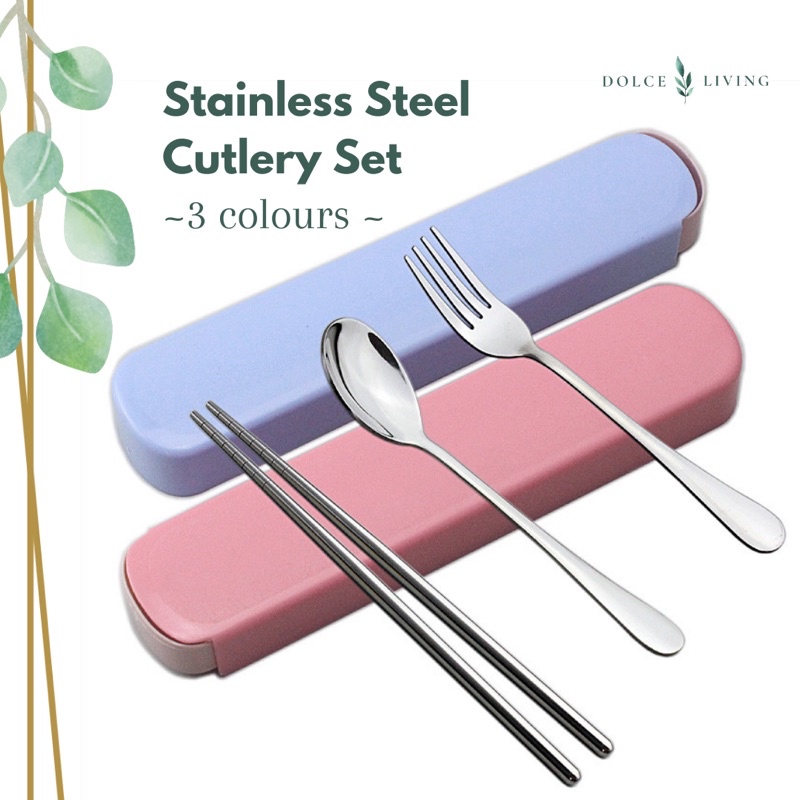 3pcs Adult Stainless Steel Office Cutlery Set in Box with Spoon Fork ...