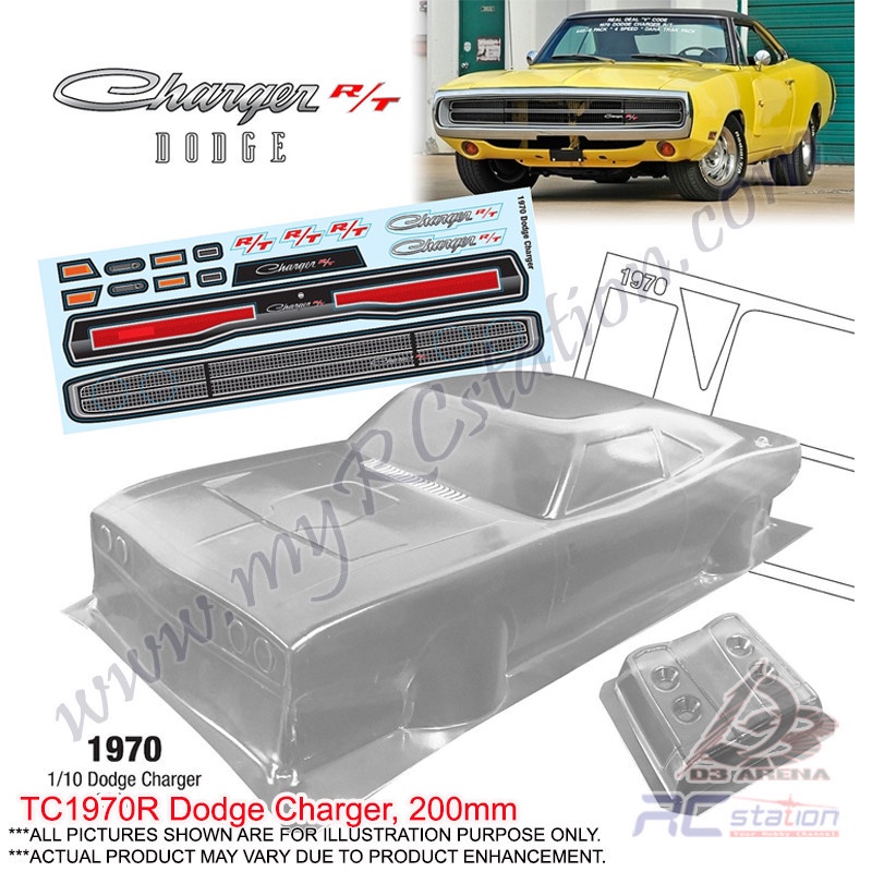 Team C Body Shell 1/10 Clear Body TC1970R 1970 1/10 Dodge Charger ...