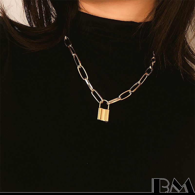 Rock Choker Lock Collar Layered Chain With Lock Punk Mujer Jewelry Key ...