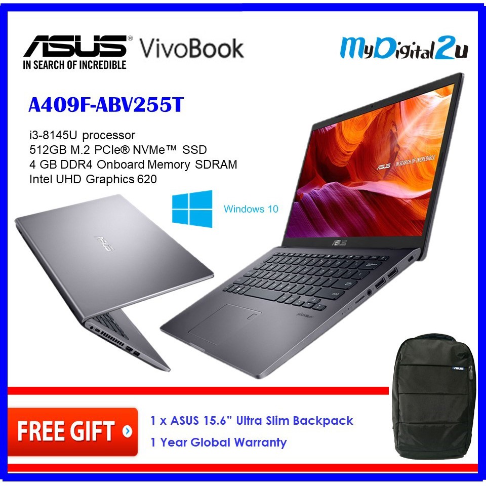 ASUS A409F-ABV255T/ABV256T 14" Laptop (I3-8145U 4GD4 512SSD WIN10H 14 ...