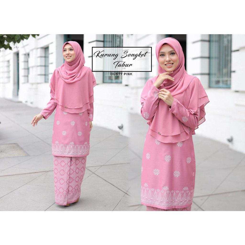 [ Baju Kurung Moden ] KURUNG SONGKET BUNGA TABUR | KHIMAR (DUSTY PINK ...
