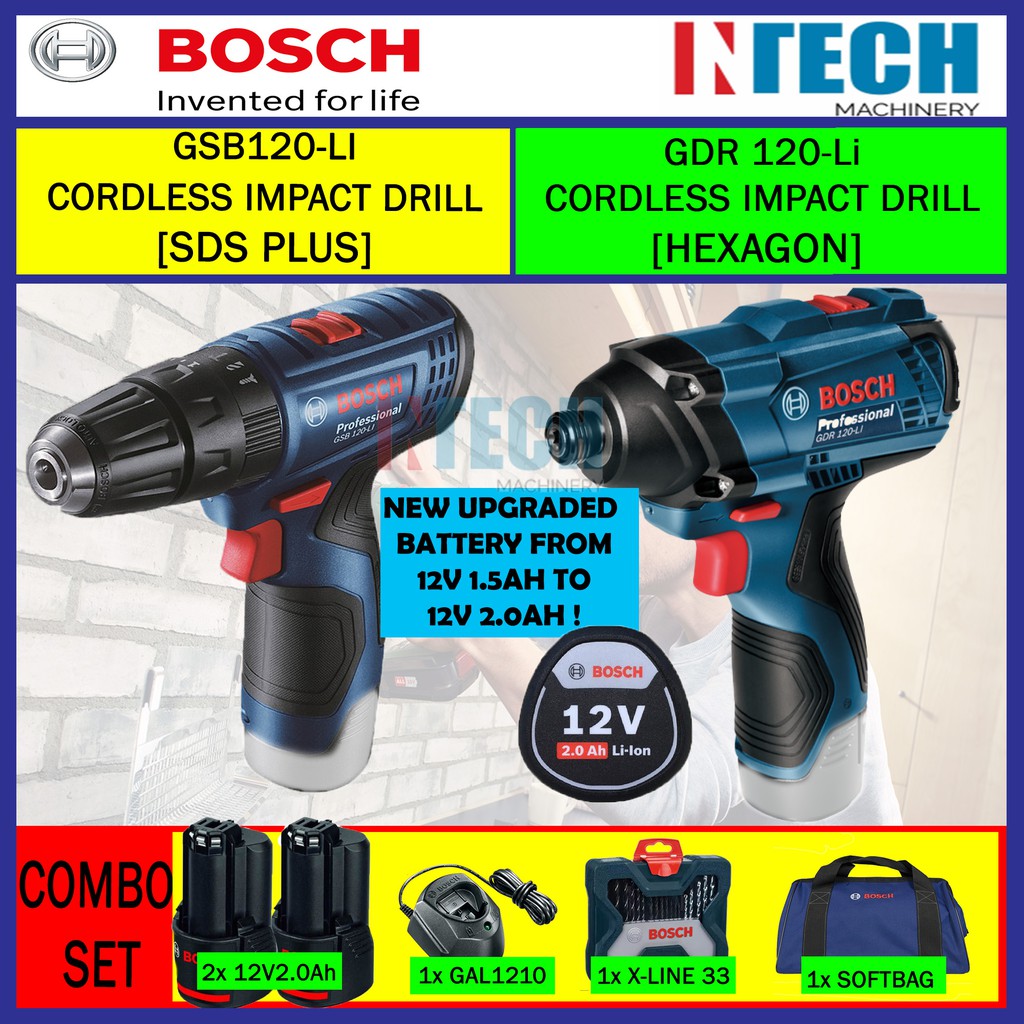 BOSCH GSB120-LI(GEN2) CORDLESS IMPACT DRILL/DRIVER 2X 12V 2.0AH BATTERY ...