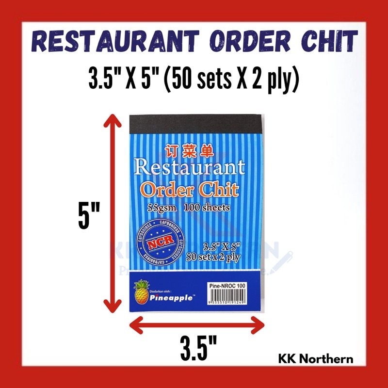Pineapple Restaurant Order Chit Book 50Set x 2PLY 餐厅订单小册子 Bill Kosong ...