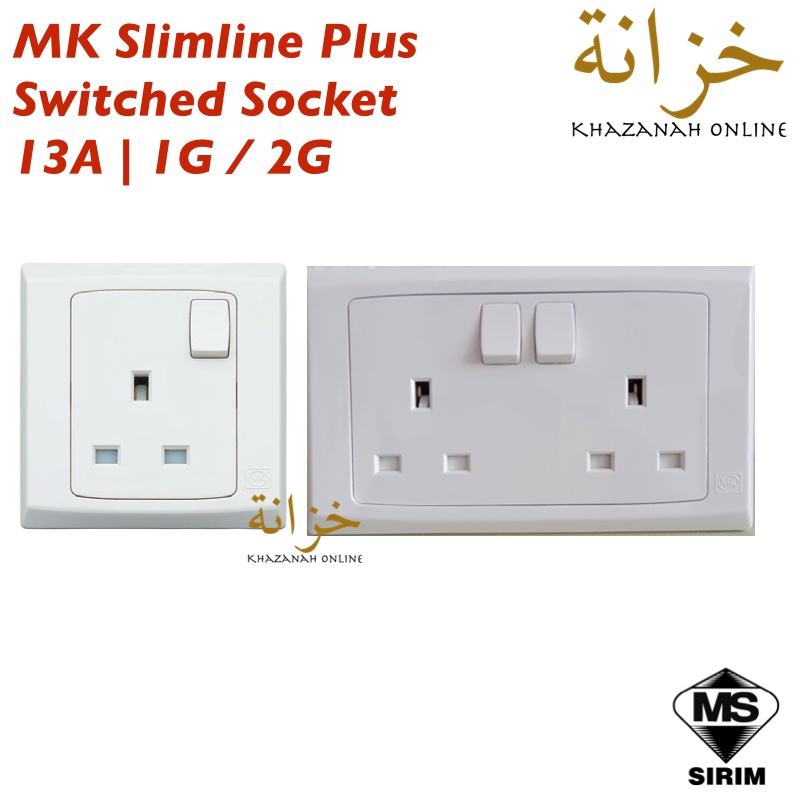 MK Slimline Plus Switched Socket Outlet 13A 1 Gang / 2 Gang with SIRIM ...