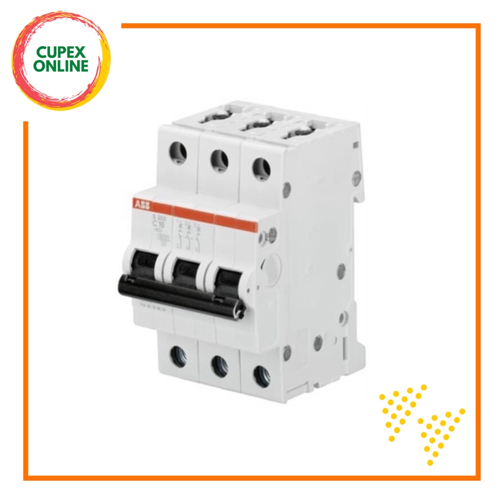 ABB S203-C MCB 6A/16A/20A/25A/40A/63A 3P 6KA C Curve (cupex) | Shopee Malaysia