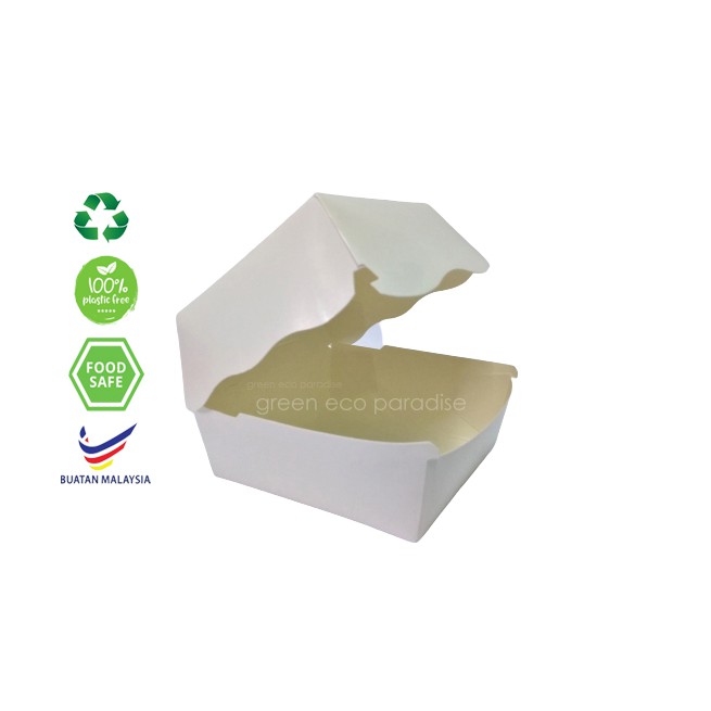 Paper Burger Box White 100 pieces [9% OFF] Burger Packaging Kotak ...