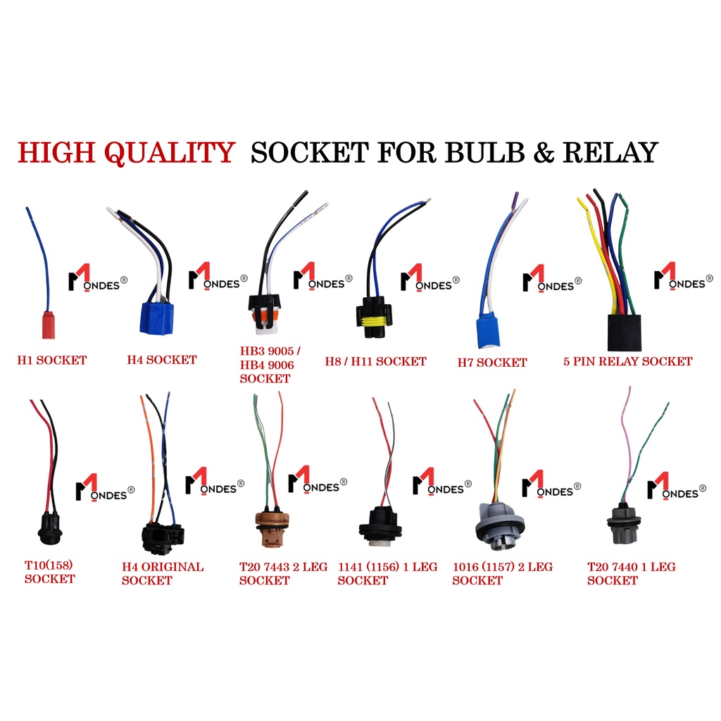 Car Headlight Bulb Socket Adapter Wiring Harness H1 H4 H7 H8 H11 HB3 ...