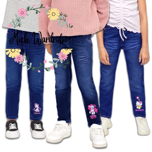 (2Y - 6Y) Unicorn Kitty Pony Girls CARTOON Embroidery Jeans Long Pant ...