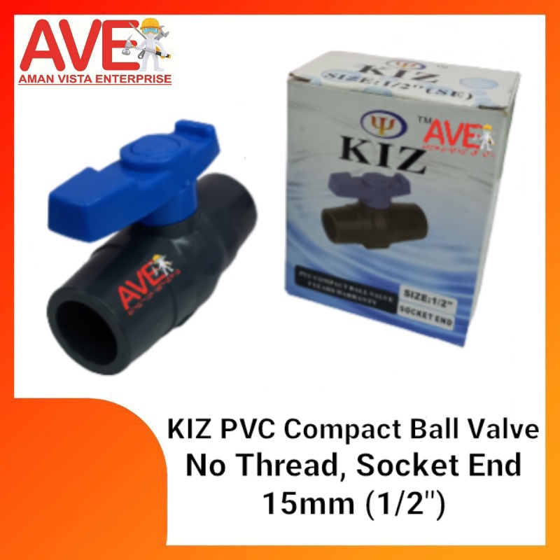 KIZ PVC compact Ball Valve (No Thread, Socket Ends) 15mm (1/2 ...