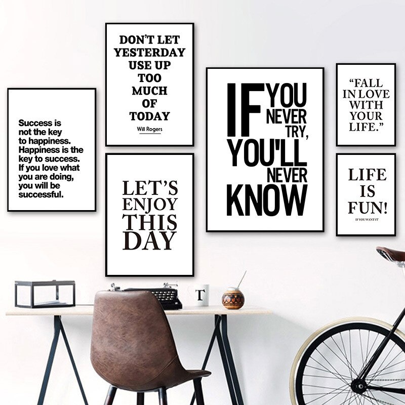 Minimalist Inspiring Quote Art Canvas Painting Posters Black And White ...