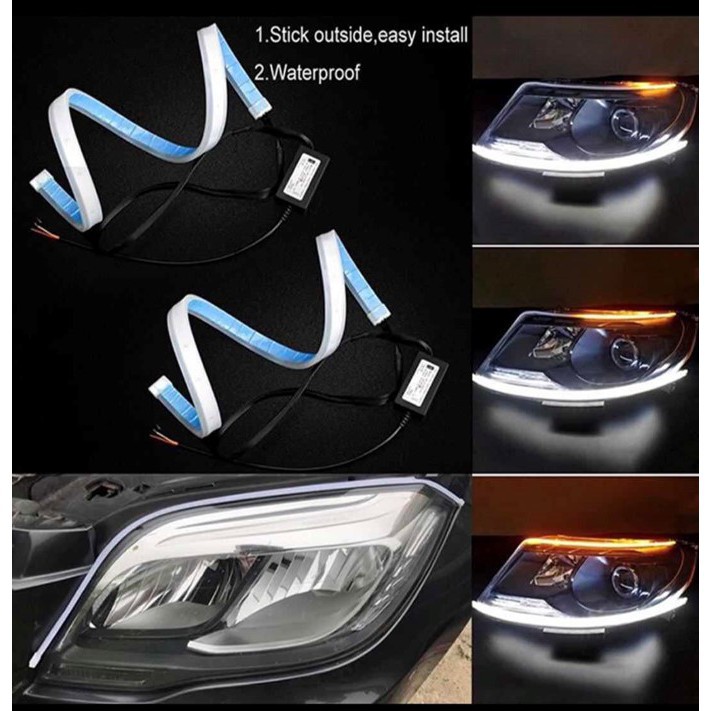 2 X 60cm LED Switchback Headlight Sequential DRL Light Strip Tube White ...