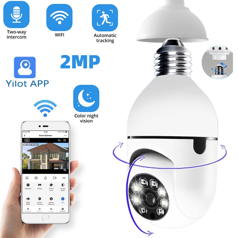 E27 Bulb WiFi IP Camera 1080P Security PTZ Indoor Lights Wireless CCTV ...