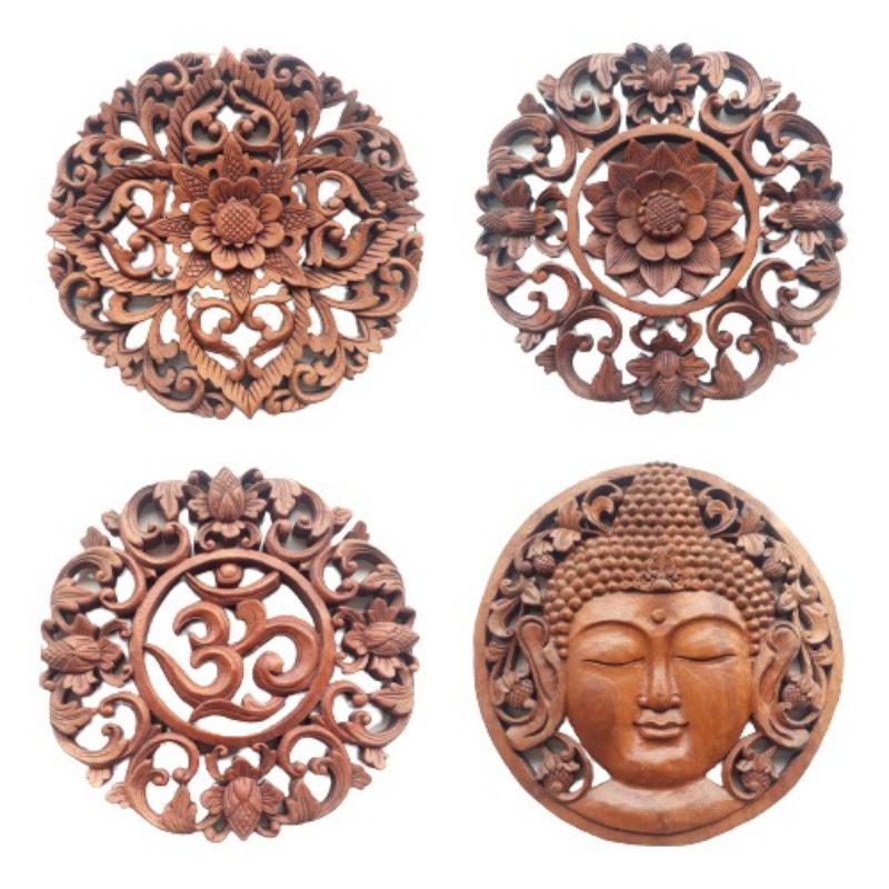 KAYU HIASAN DINDING Balinese Carved Wood Wall decoration Floral motif ...