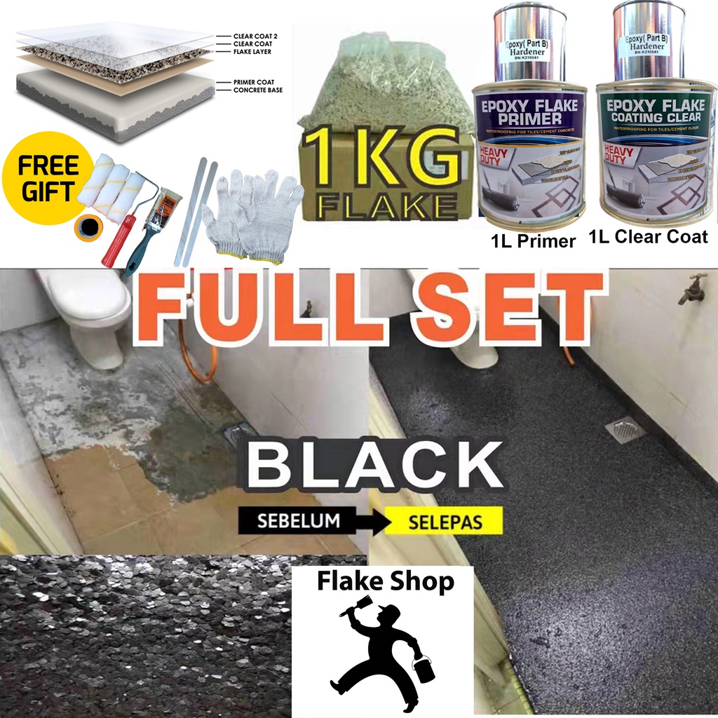 FULL SET Flake Coating Epoxy Toilet Tile Floor Waterproof ( FREE Tools ...