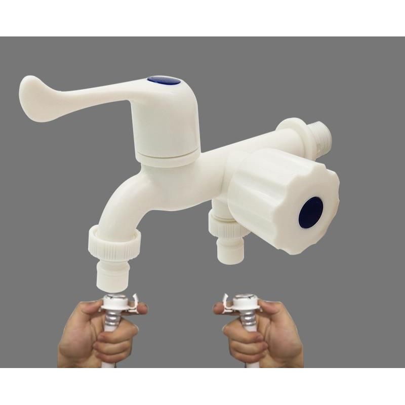 Pvc tap two way washing machines tap 1/2" Kepala Paip Plastic Double ...