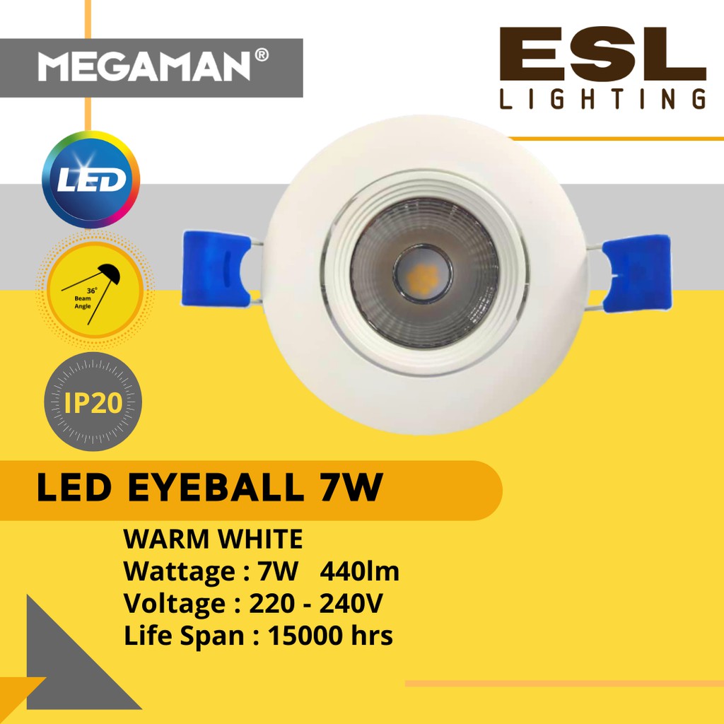 🔥HOT ITEM🔥 MEGAMAN 7 WATT LED EYEBALL ADJUSTABLE / LAMPU RUMAH / LAMPU ...