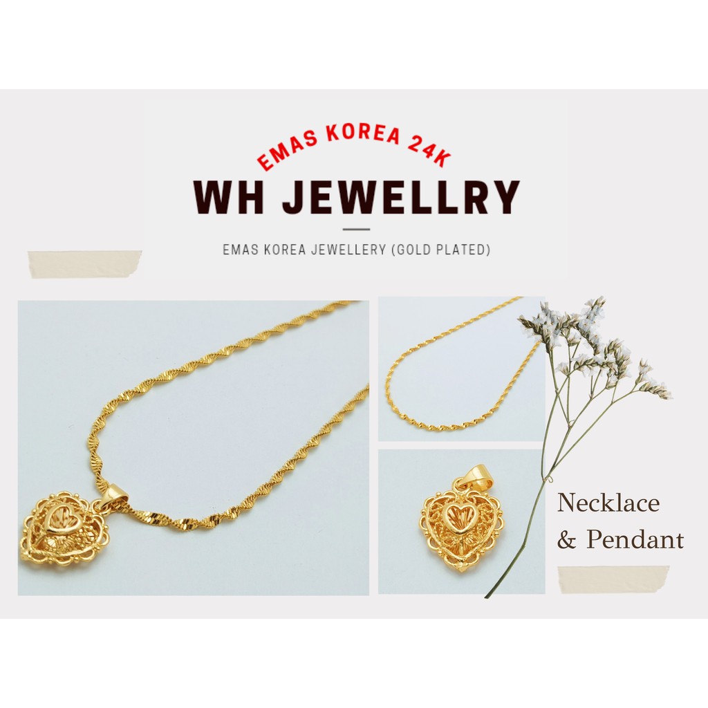 Rantai Leher dan Loket Emas Korea 24K (Necklace and Pendant Gold Plated) | Shopee Malaysia