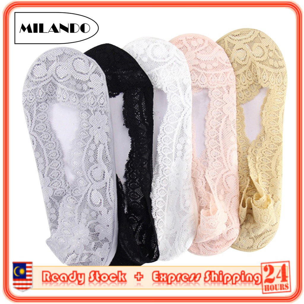 (5 Pairs) MILANDO Women Ladies Invisible Lace Sock Low Ankle Sock ...