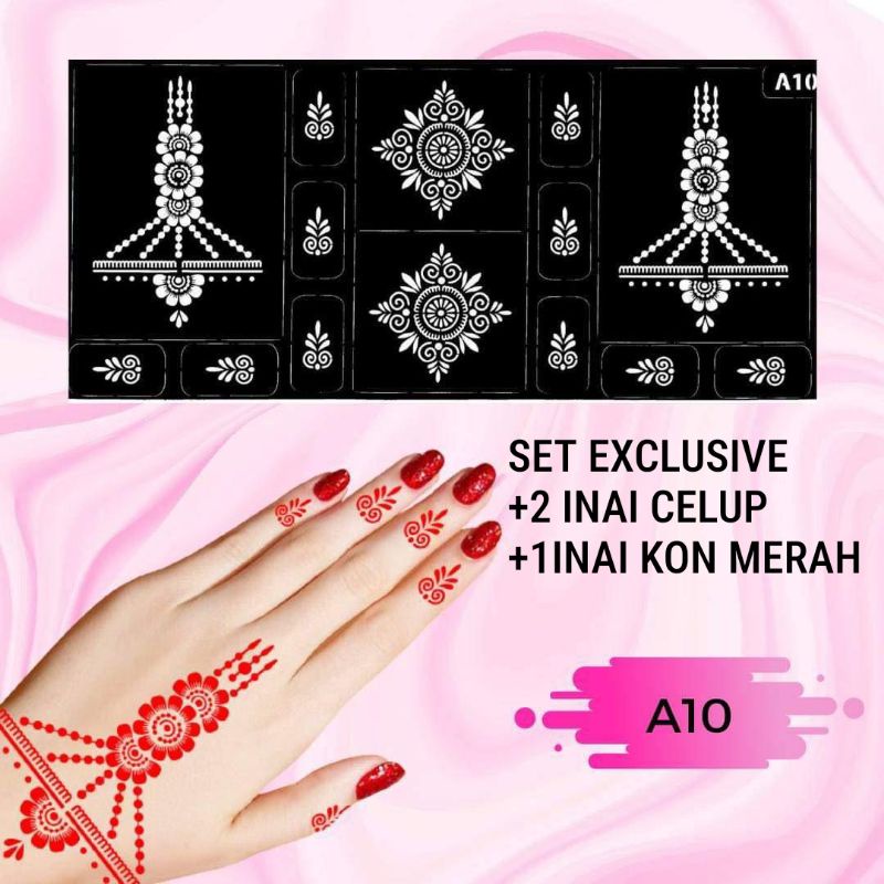 Stiker Inai Set Combo 4 In 1(set lengkap 1 set stiker 2inai celup 1inai ...