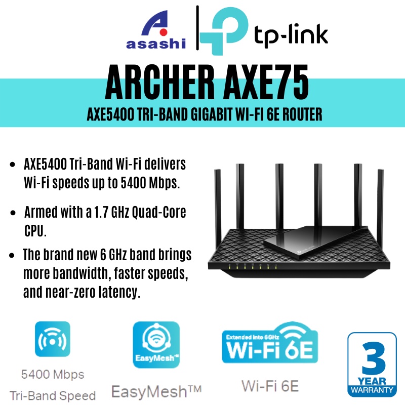 TP-Link Archer AXE75 AX5400 Tri-Band Gigabit WiFi 6E Router | Shopee Malaysia