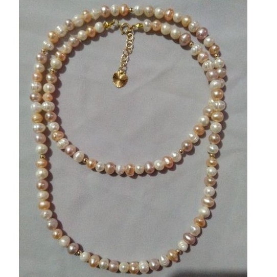 Rantai Leher Mutiara Asli/Original Mini Pearl Mix Bebola Suasa 14K ...