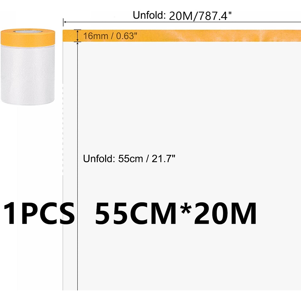 WT Masking Film with Tape 55/110/180/280cm Painting Protection Covering ...