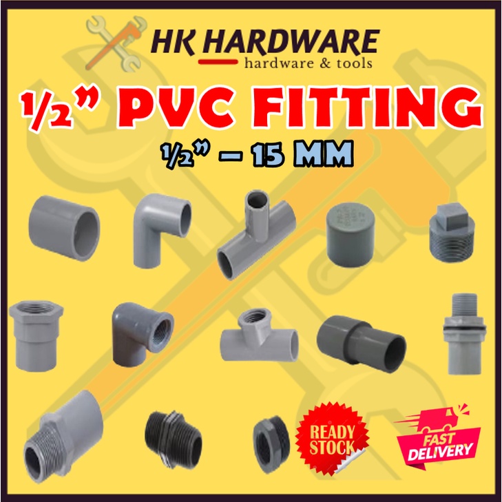 PVC 1/2 " INCH INCI 15 MM PIPE PAIP FITTING PLASTIK PVC ACCESORIES ...