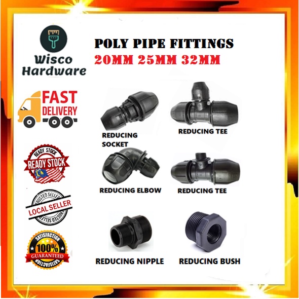 Poly Pipe Fitting Connector Reducing Socket Elbow Tee 20mm 25mm 32mm ...