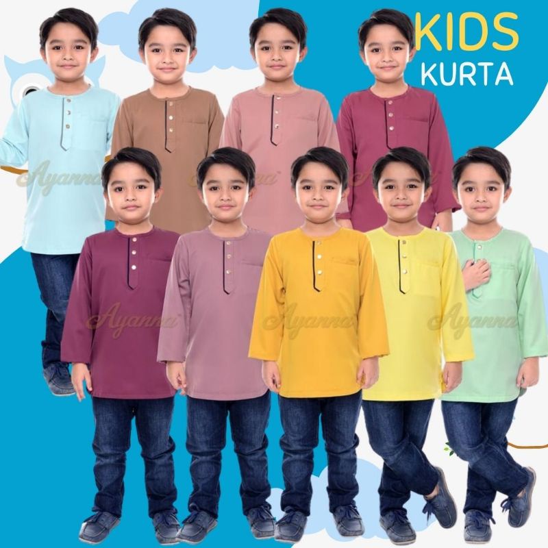 SIZE 1-12Y KURTA LEHER BULAT TELUK BELANGA MUSLIMIN BUDAK KALER PASTEL ...