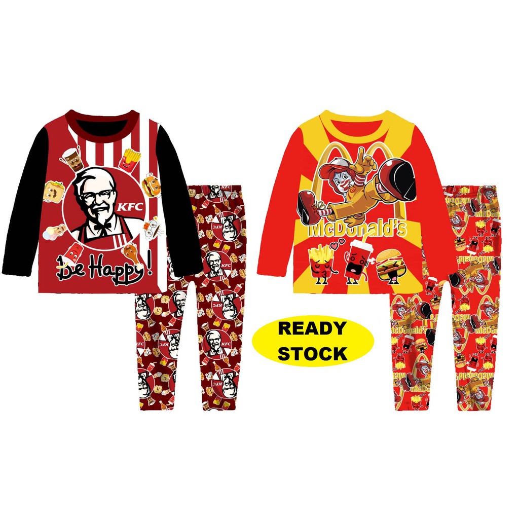 🆕 FAST FOOD KFC/MCD PRINTED LONG SLEEVE LONG PANT BOY PYJAMAS SET ...