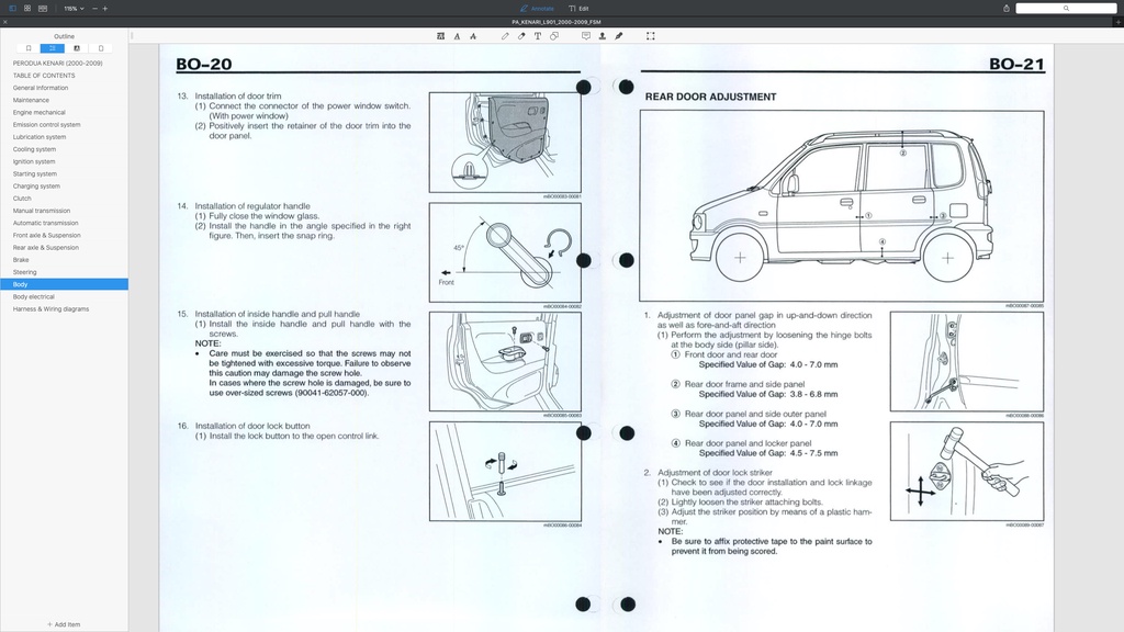 PERODUA KENARI L901 (2000-2009) SERVICE WORKSHOP MANUAL WORKBOOK / MANUAL BENGKEL PERKHIDMATAN ...